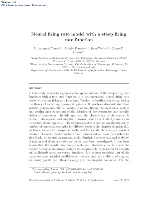 (PDF) Neural firing rate model with a steep firing rate function