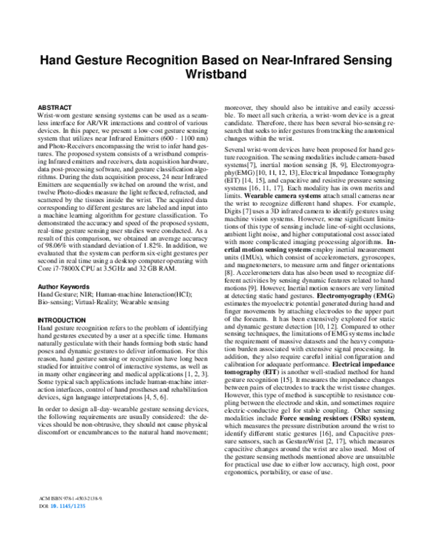 (PDF) Hand Gesture Recognition Based on Near-Infrared Sensing Wristband