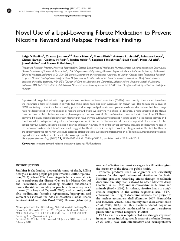 (PDF) Novel Use of a Lipid-Lowering Fibrate Medication to Prevent ...