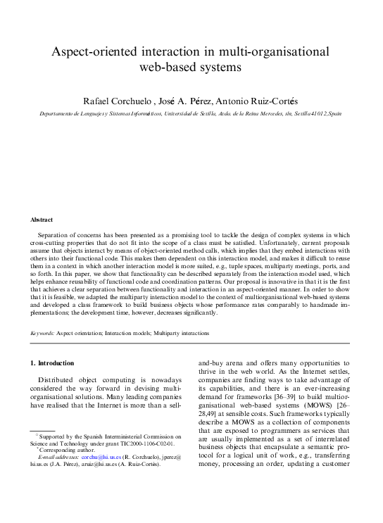 (PDF) Aspect-oriented interaction in multi-organisational web-based systems | Jose Daniel ...