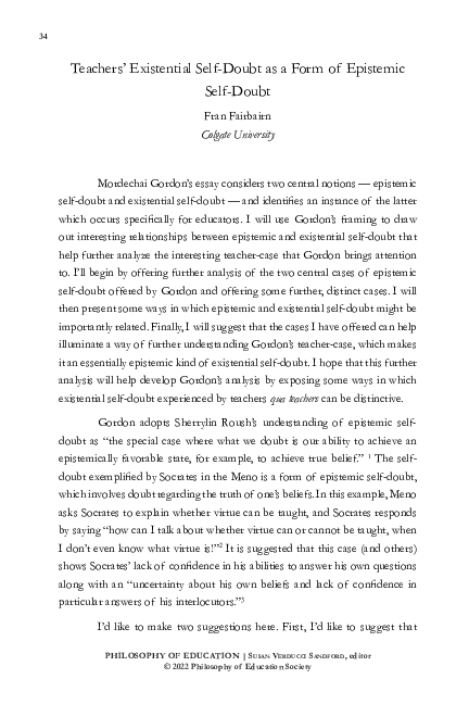 (PDF) Teachers’ Existential Self-Doubt as a Form of Epistemic Self-Doubt