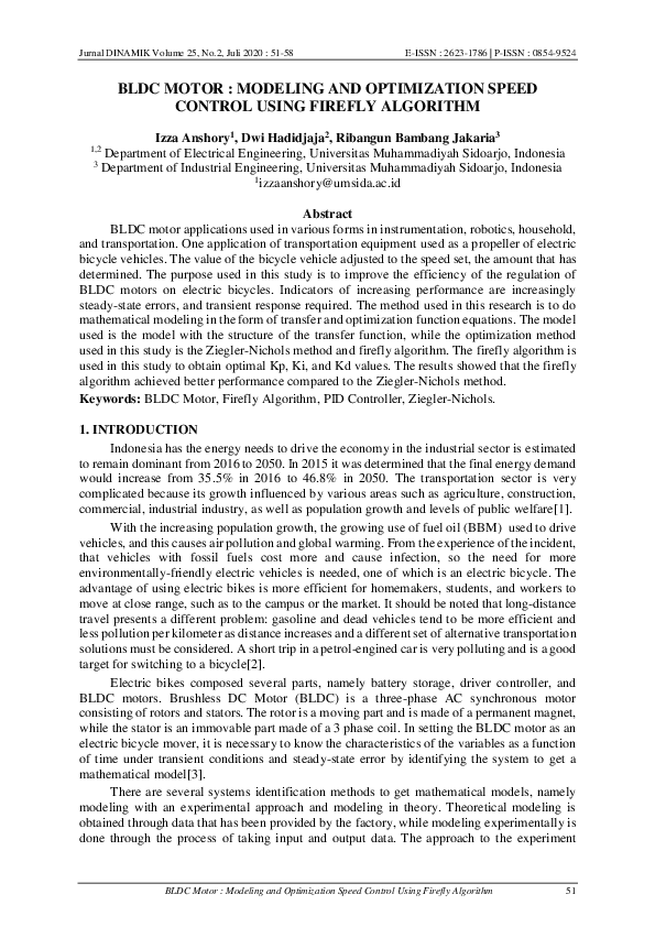 Pdf Bldc Motor Modeling And Optimization Speed Control Using Firefly Algorithm