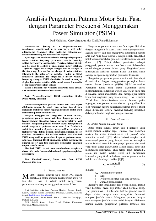 (PDF) Analisis Pengaturan Putaran Motor Satu Fasa dengan Parameter Frekuensi Menggunakan Power ...