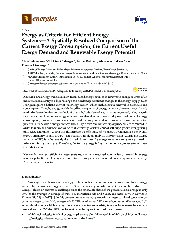 (PDF) Exergy as Criteria for Efficient Energy Systems—A Spatially Resolved Comparison of the ...