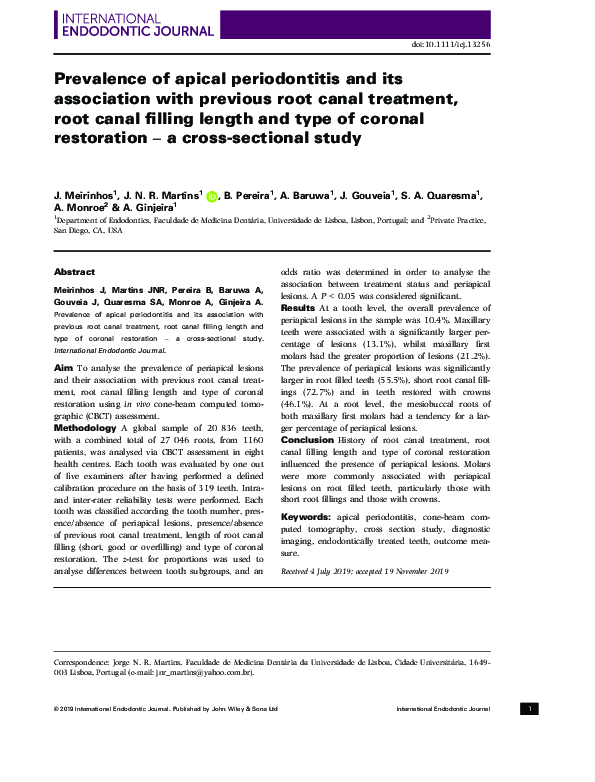 (PDF) Prevalence of apical periodontitis and its association with ...