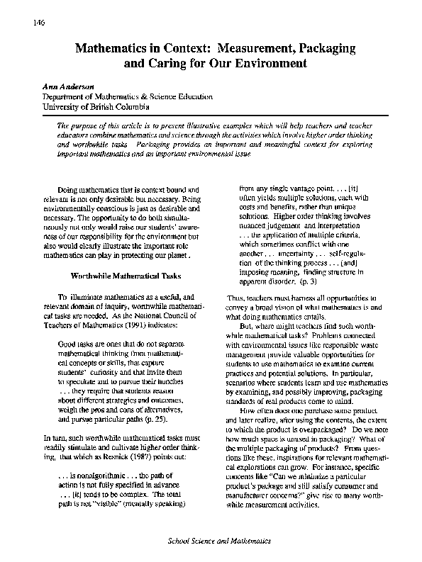 (PDF) Mathematics in Context: Measurement, Packaging and Caring for Our ...