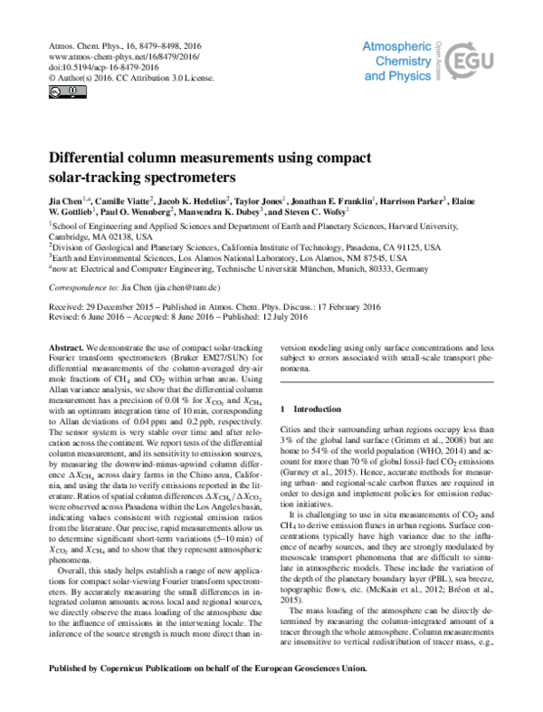 (PDF) Differential Column Measurements Using Compact Solar-Tracking ...