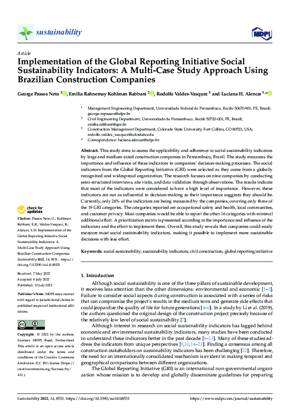 (PDF) Implementation of the Global Reporting Initiative Social ...
