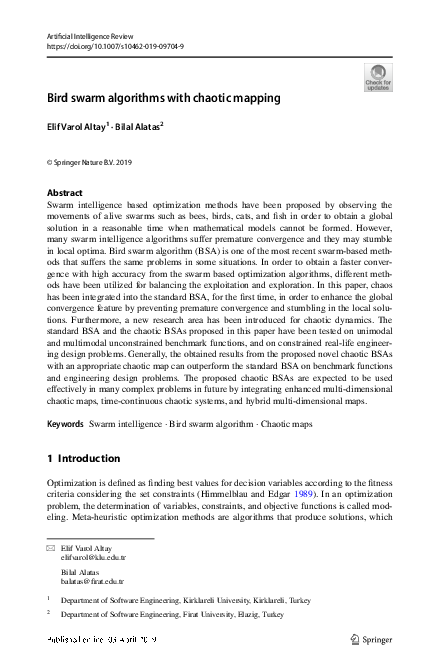 (PDF) Bird swarm algorithms with chaotic mapping