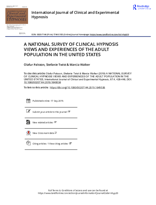 (PDF) A National Survey of Clinical Hypnosis Views and Experiences of ...