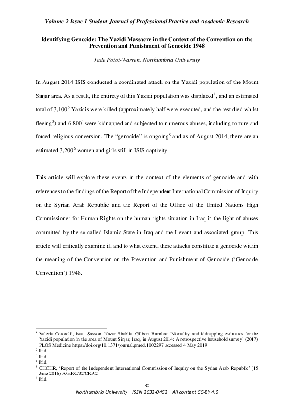 (PDF) Identifying Genocide: The Yazidi Massacre in the Context of the ...