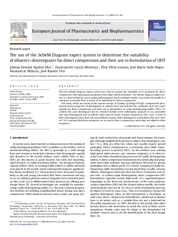 (PDF) The use of the SeDeM Diagram expert system to determine the ...