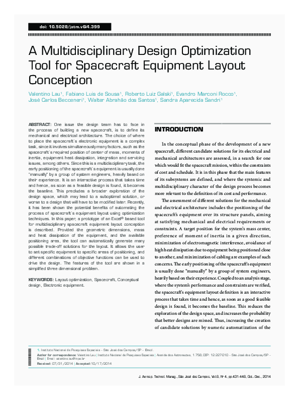 (PDF) A Multidisciplinary Design Optimization Tool for Spacecraft ...
