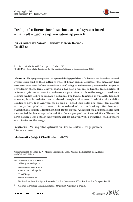 Pdf Design Of A Linear Time Invariant Control System Based On A