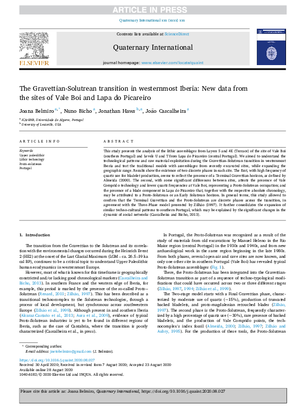 (PDF) The Gravettian-Solutrean transition in westernmost Iberia: New ...