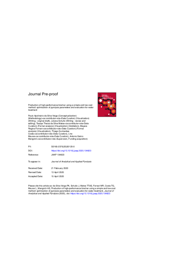 Pdf Production Of High Performance Biochar Using A Simple And Low Cost Method Optimization Of