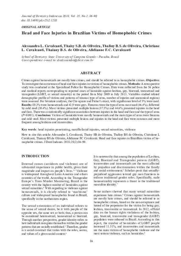 (PDF) Head and Face Injuries in Brazilian Victims of Homophobic Crimes