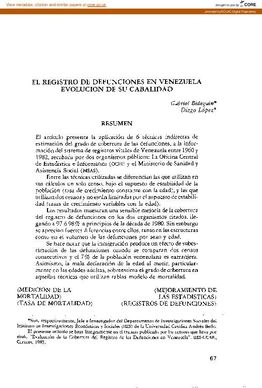 (PDF) El registro de defunciones en Venezuela. Evolución de su cabalidad