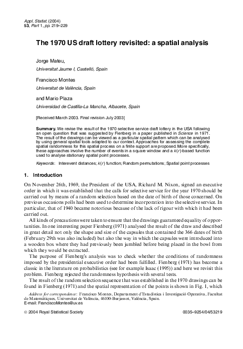 (PDF) The 1970 US draft lottery revisited: a spatial analysis