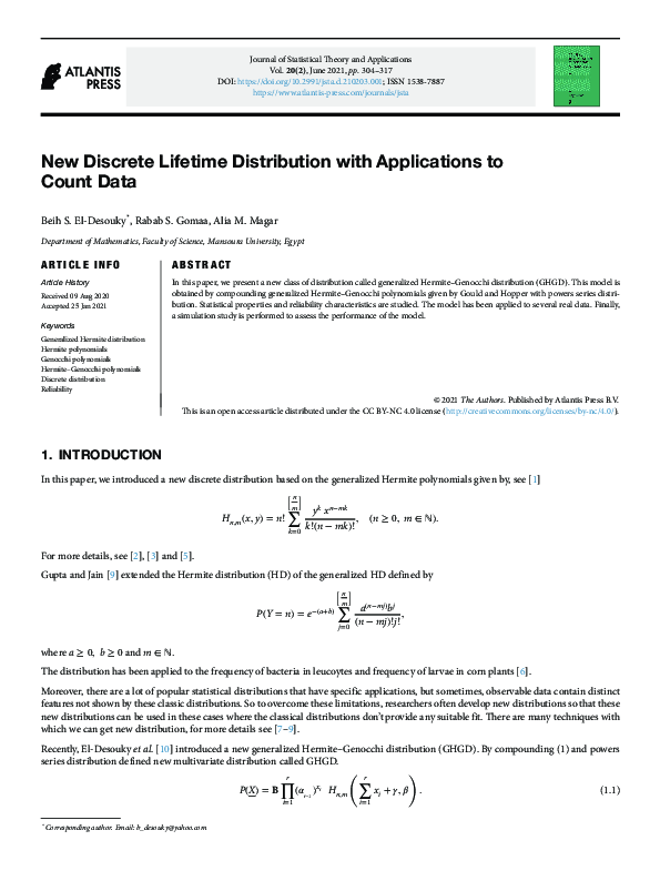 (PDF) New Discrete Lifetime Distribution with Applications to Count Data