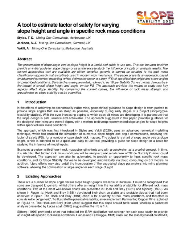 (PDF) A tool to estimate factor of safety for varying slope height and angle in specific rock ...