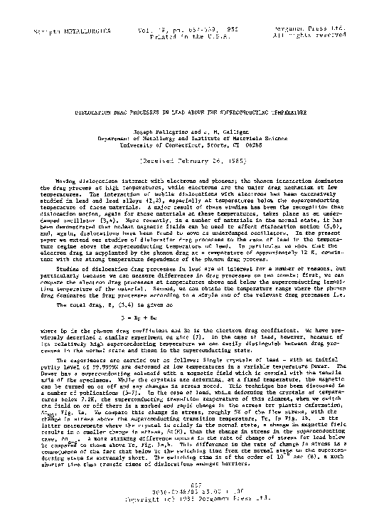 (PDF) Dislocation drag processes in lead above the superconducting temperature