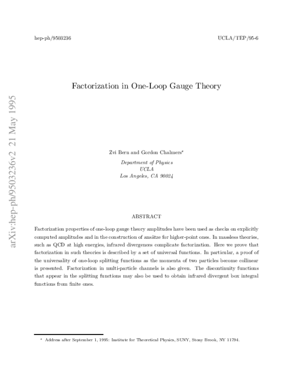 Pdf Factorization In One Loop Gauge Theory