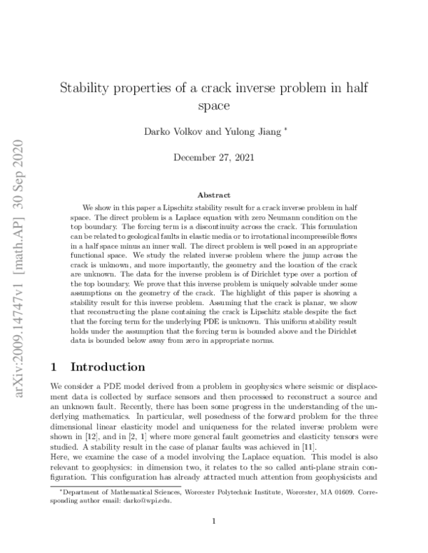 (PDF) Stability properties of a crack inverse problem in half space