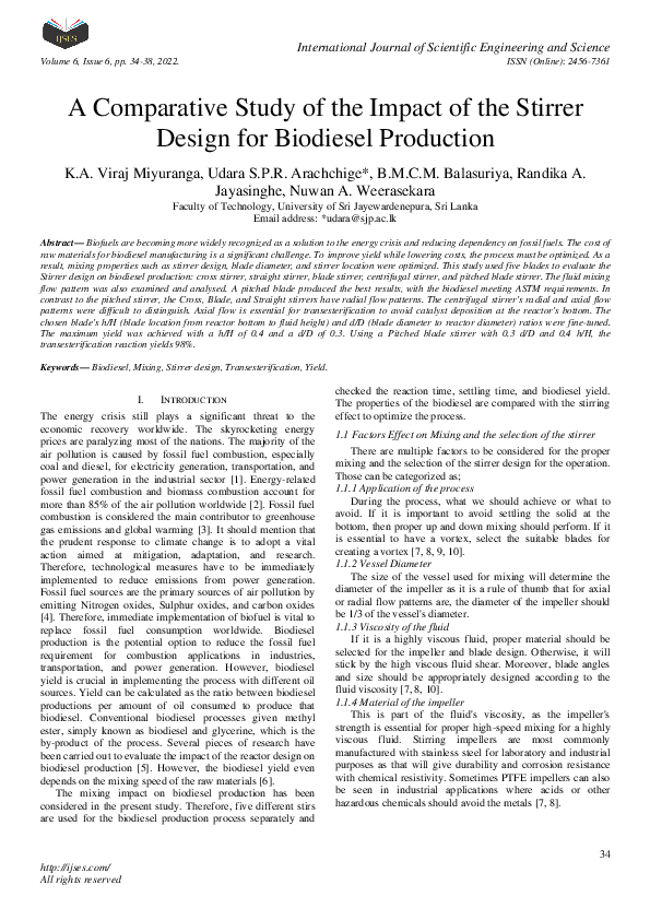 (PDF) A Comparative Study of the Impact of the Stirrer Design for ...