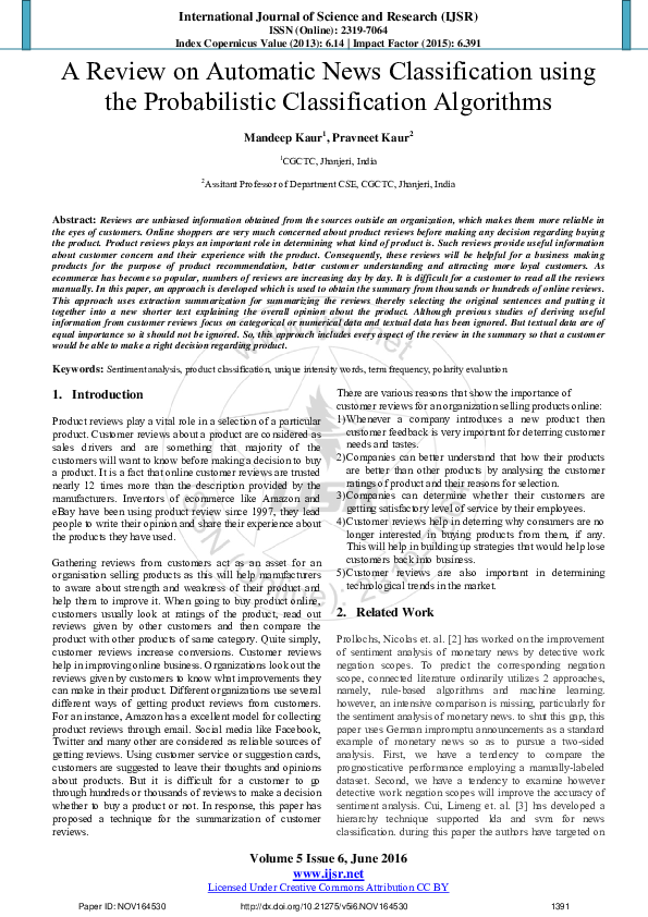 (PDF) A Review on Automatic News Classification using the Probabilistic Classification ...