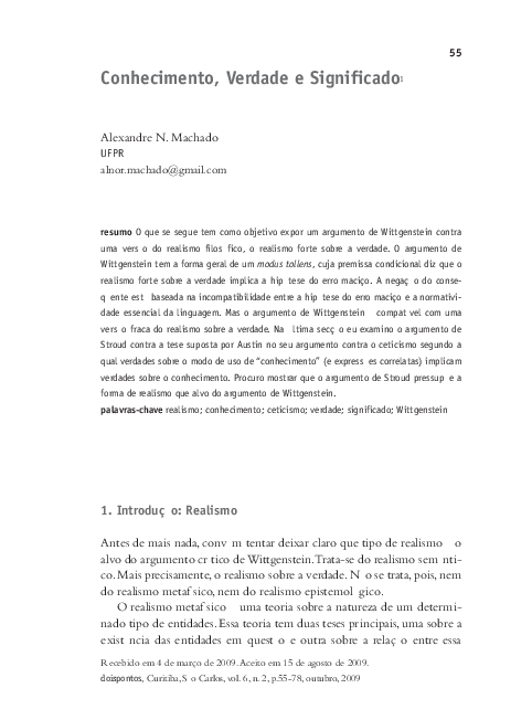 (PDF) Conhecimento, Verdade e Significado