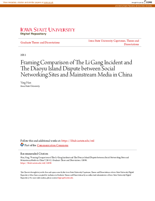 (PDF) Framing Comparison of The Li Gang Incident and The Diaoyu Island ...