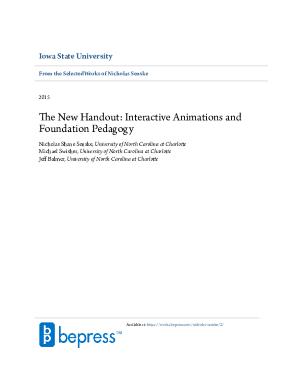 (PDF) The New Handout: Interactive Animations and Foundation Pedagogy