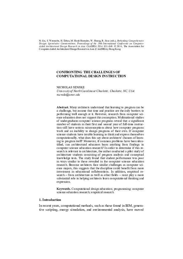 Pdf Confronting The Challenges Of Computational Design Instruction