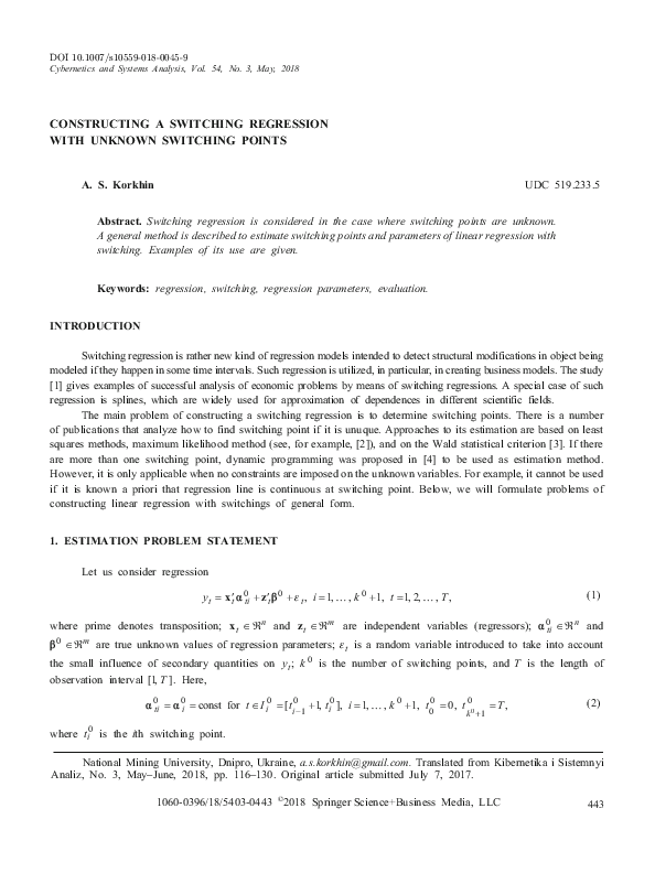 (PDF) Constructing a Switching Regression with Unknown Switching Points