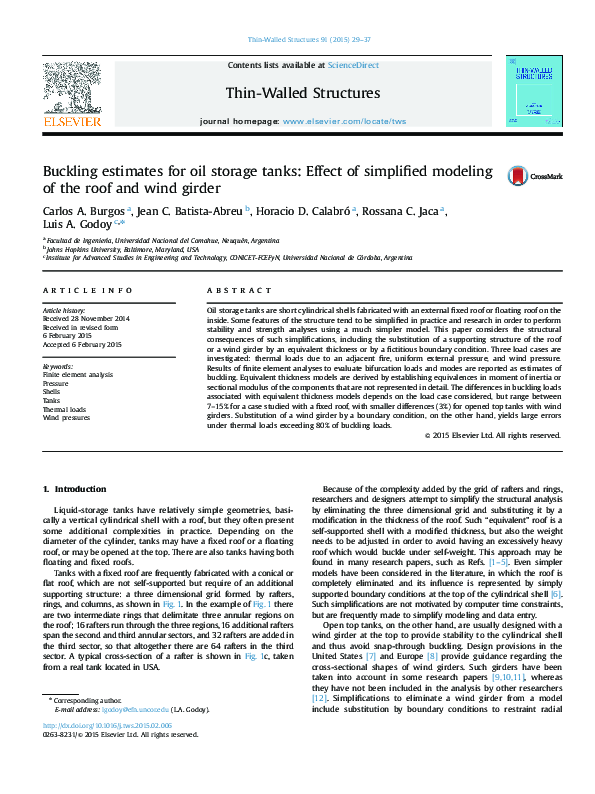(PDF) Buckling estimates for oil storage tanks: Effect of simplified ...