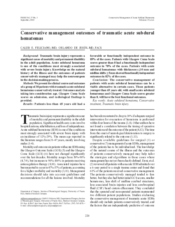(PDF) 220 Conservative Management of Acute Subdural Hematoma