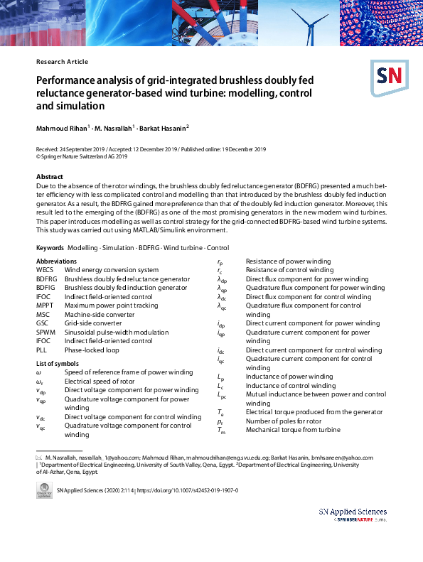 Pdf Performance Analysis Of Grid Integrated Brushless Doubly Fed Reluctance Generator Based