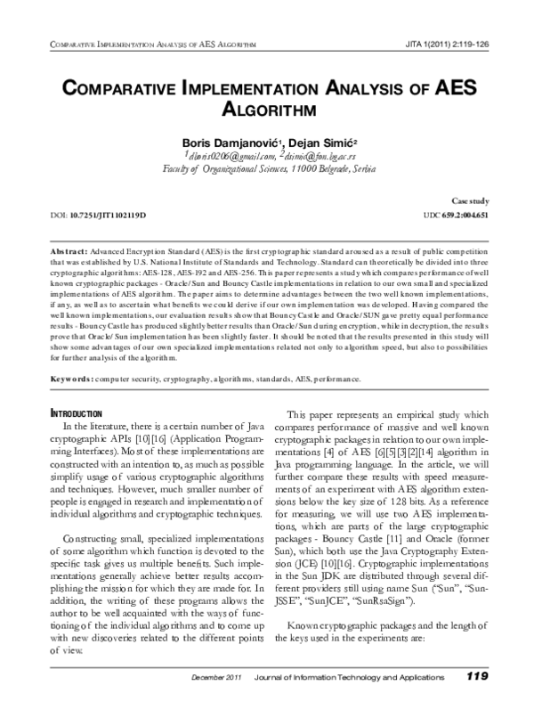 (PDF) Comparative Implementation Analysis of AES Algorithm (PDF) Comparative Implementation Analysis of AES Algorithm