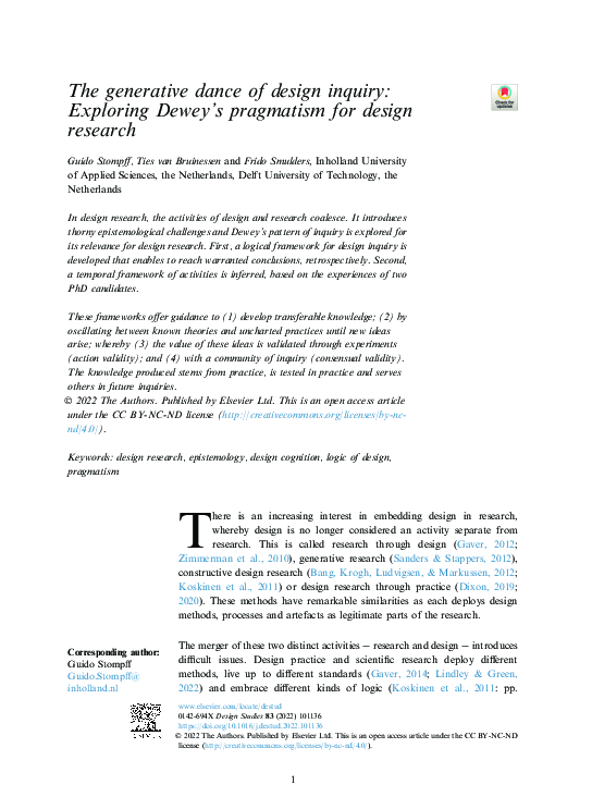 (PDF) The generative dance of design inquiry. Exploring Dewey’s ...