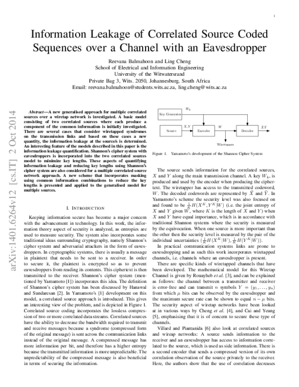 (PDF) Information Leakage of Correlated Source Coded Sequences over ...
