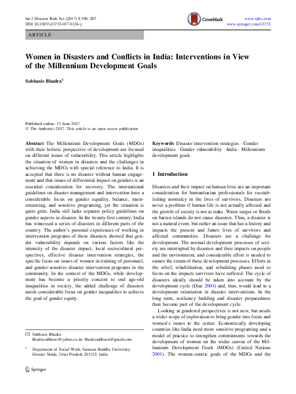 (PDF) Women in Disasters and Conflicts in India: Interventions in View ...