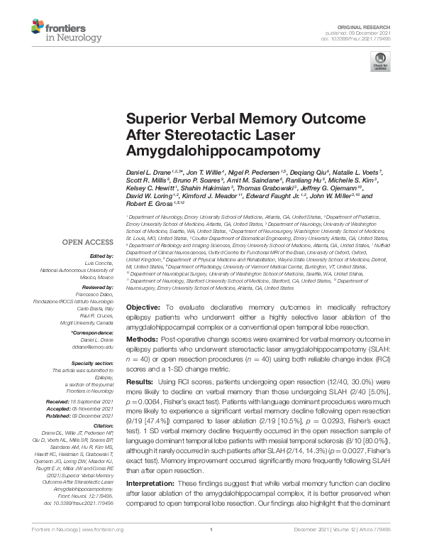(PDF) Superior Verbal Memory Outcome After Stereotactic Laser ...