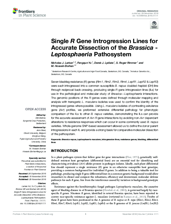 (PDF) Single R Gene Introgression Lines for Accurate Dissection of the ...