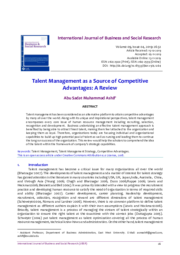 (PDF) Talent Management as a Source of Competitive Advantages: A Review