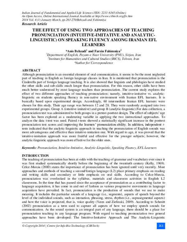(PDF) The Effect of Using Two Approaches of Teaching Pronunciation (Intuitive-Imitative and ...