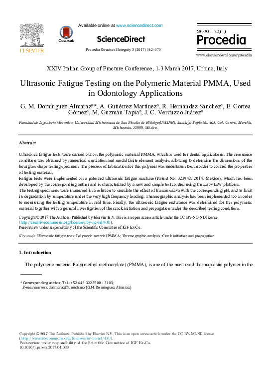 (PDF) Ultrasonic Fatigue Testing on the Polymeric Material PMMA, Used ...