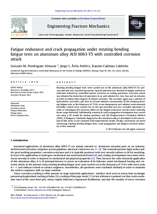 Pdf Fatigue Endurance And Crack Propagation Under Rotating Bending Fatigue Tests On Aluminum