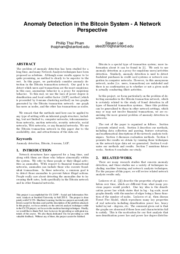 (PDF) Anomaly Detection in the Bitcoin System - A Network Perspective