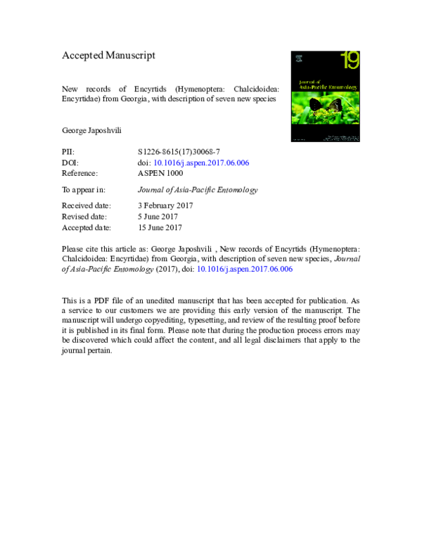 (PDF) New records of Encyrtids (Hymenoptera: Chalcidoidea: Encyrtidae ...